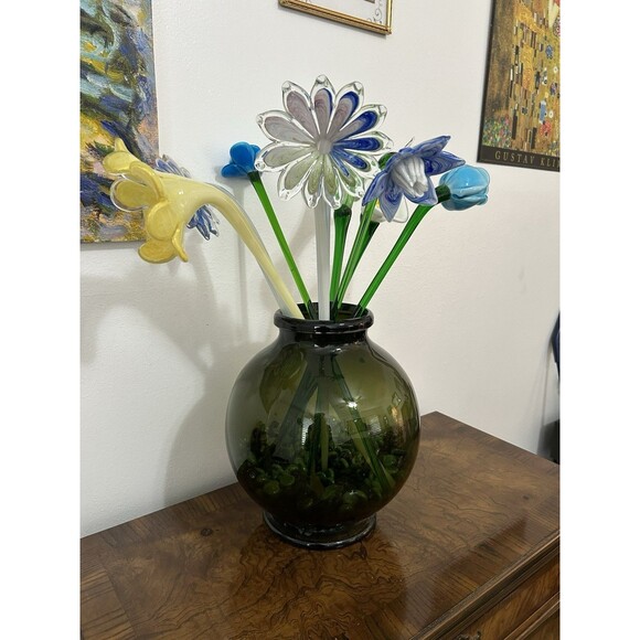 Murano/Blenko | Art | Vtg Murano Hand Blown Glass Flowers In A Vtg ...